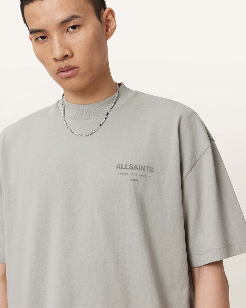 Xander Flocked Logo Oversized T-Shirt CARBON GREY | ALLSAINTS US